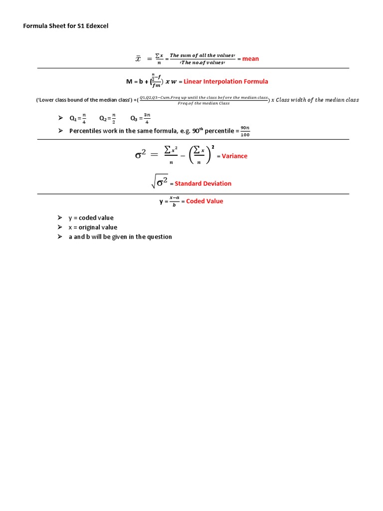 Formula Sheet For S1 Edexcel | PDF | Teaching Methods & Materials ...
