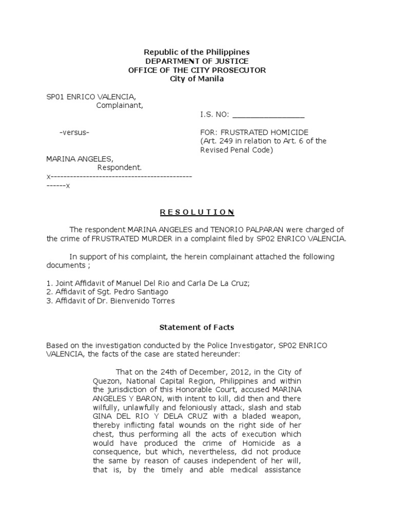 Resolution For Frustrated Homicide | PDF | Intention (Criminal Law ...