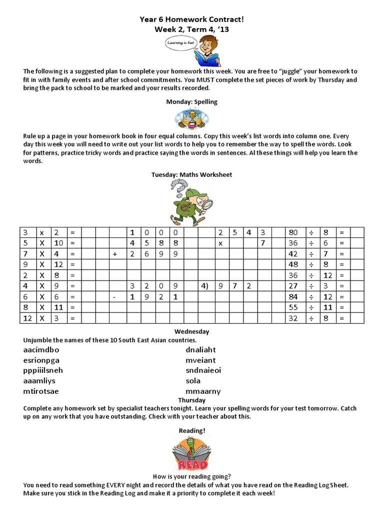 Year 6 Homework Plan for Term 4 | PDF