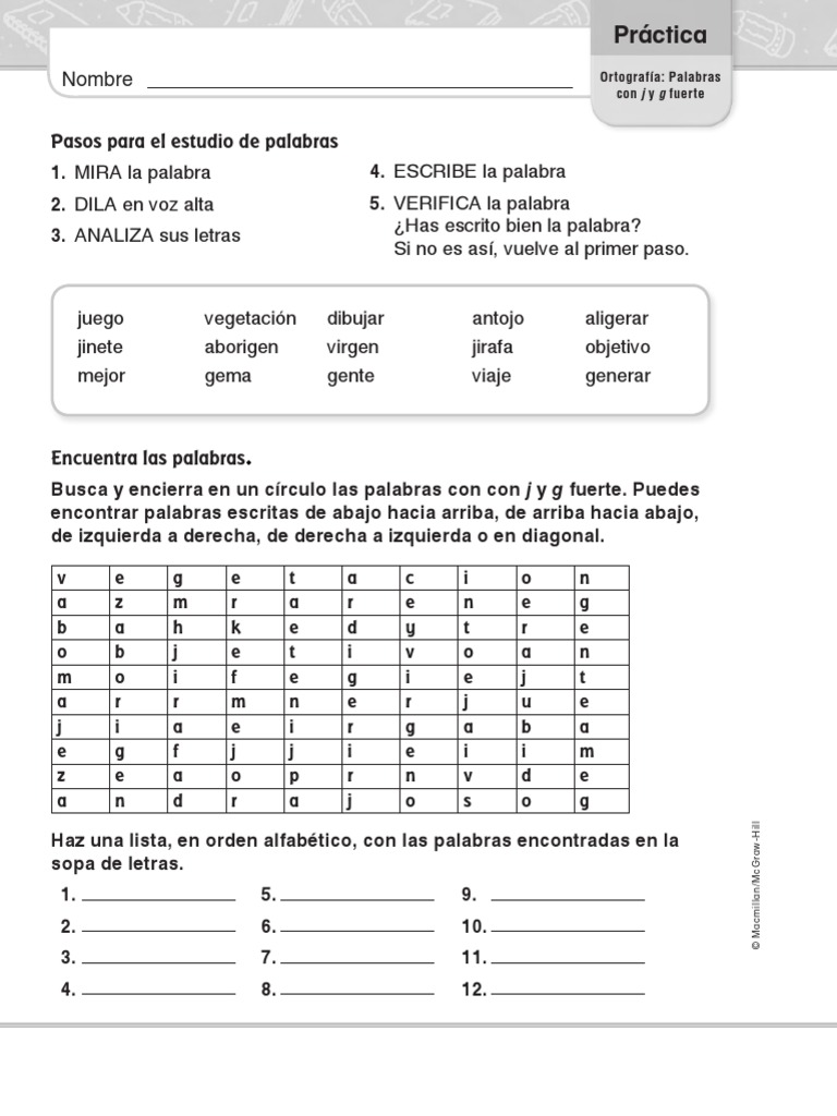 Ejercicios Palabras Con G J | PDF