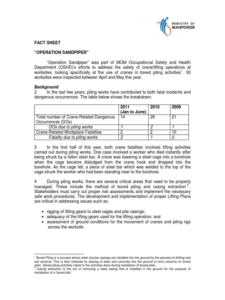 Operation Sandpiper: Addressing Safety Issues in Crane Operations for Bored Piling Activities ...