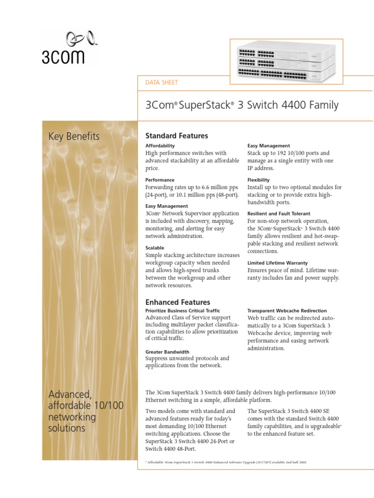 3com Superstack 3 Switch 4400 Se Datasheet | PDF | Network Switch | Ethernet
