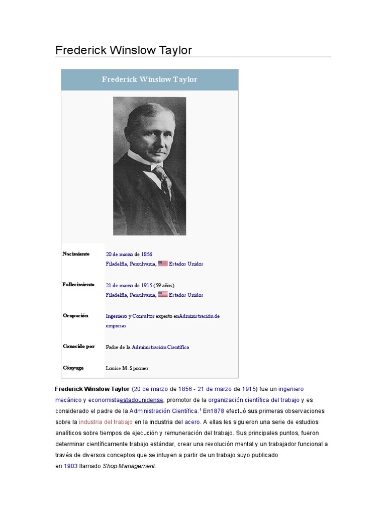 Frederick Winslow Taylor | PDF | Enseñanza de matemática | Análisis ...