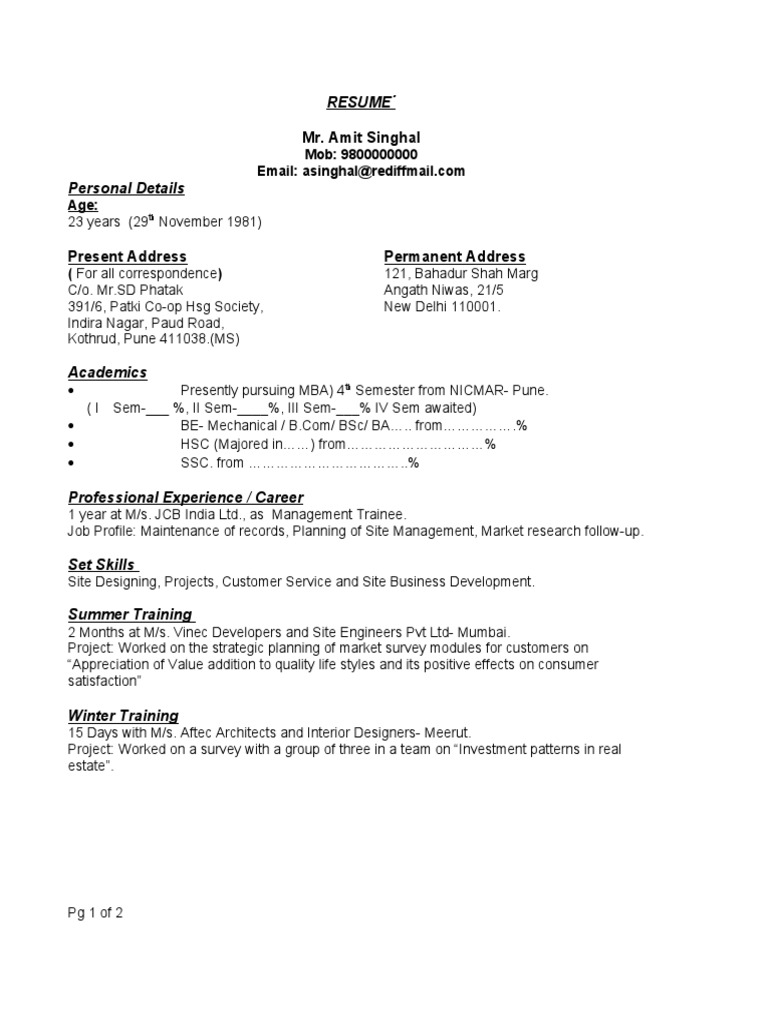 Mr. Amit Singhal: Resume | PDF | Business | Psychology