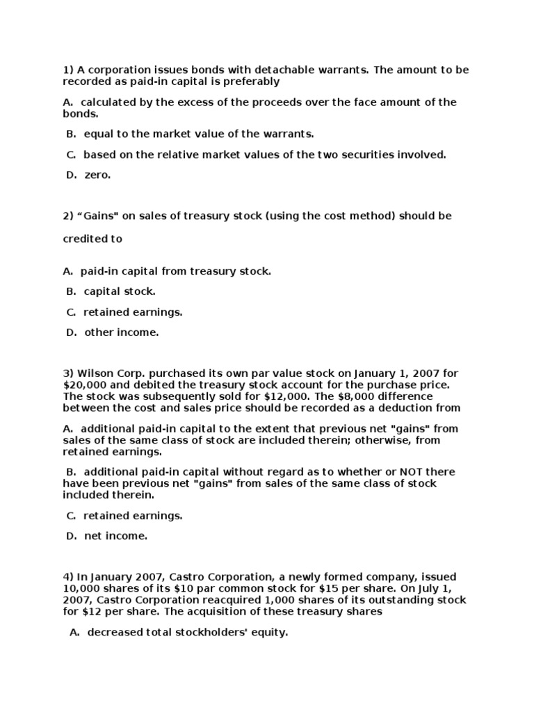 Accounting MCQ PART 3 | PDF | Pension | Treasury Stock