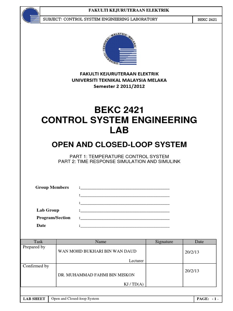 Lab 2 Introduction To Control System Pdf Control Theory Control