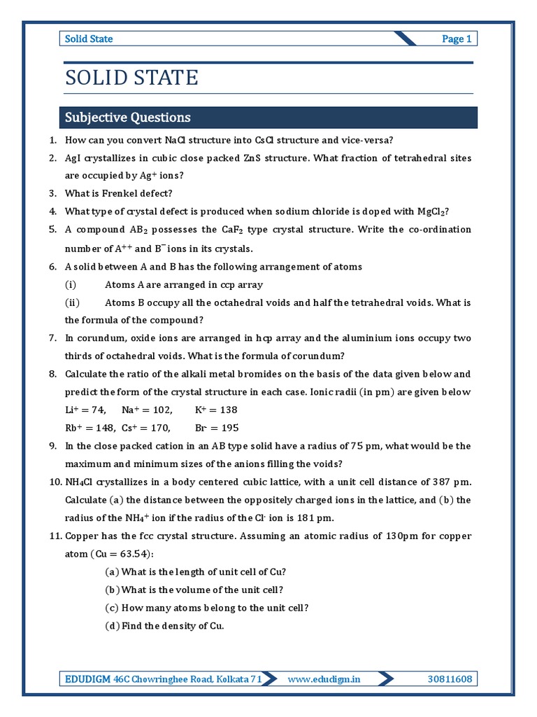 295 4 Solid State Practice Problems | PDF | Crystal Structure | Ion