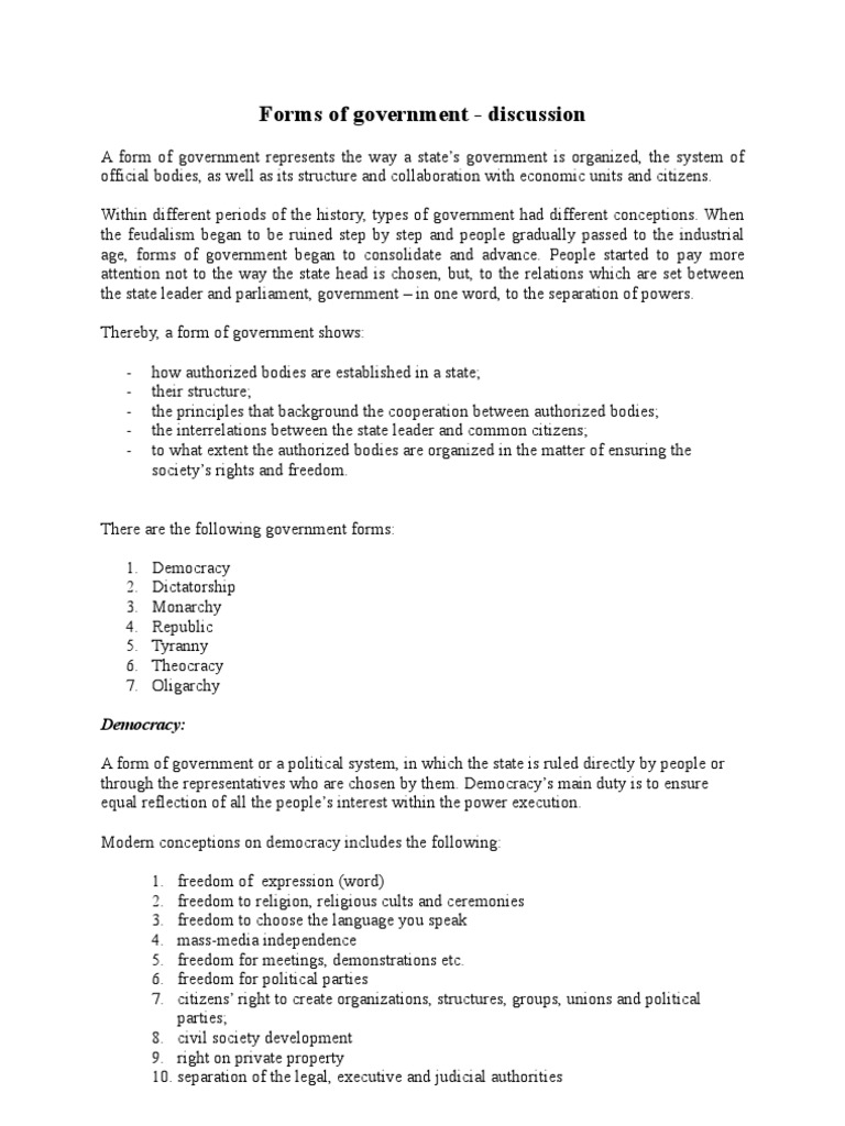 Forms of Government | PDF | Oligarchy | Republic