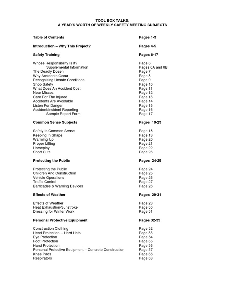 Toolbox Talks Complete | PDF | Occupational Safety And Health ...