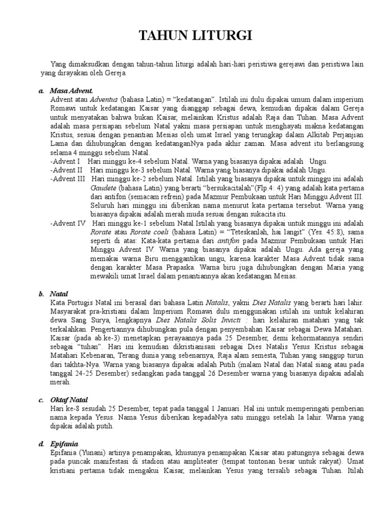 Kalender Tahun Liturgi Kristen | PDF