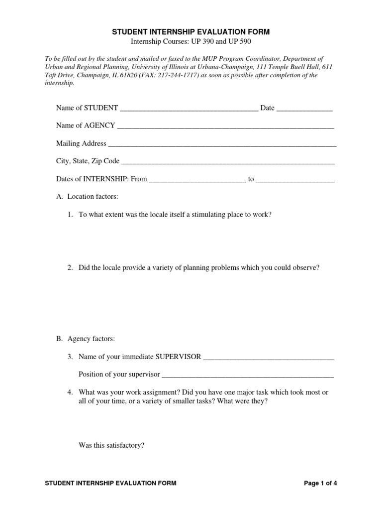 Student Internship Evaluation Form | PDF | Internship | Job Hunting