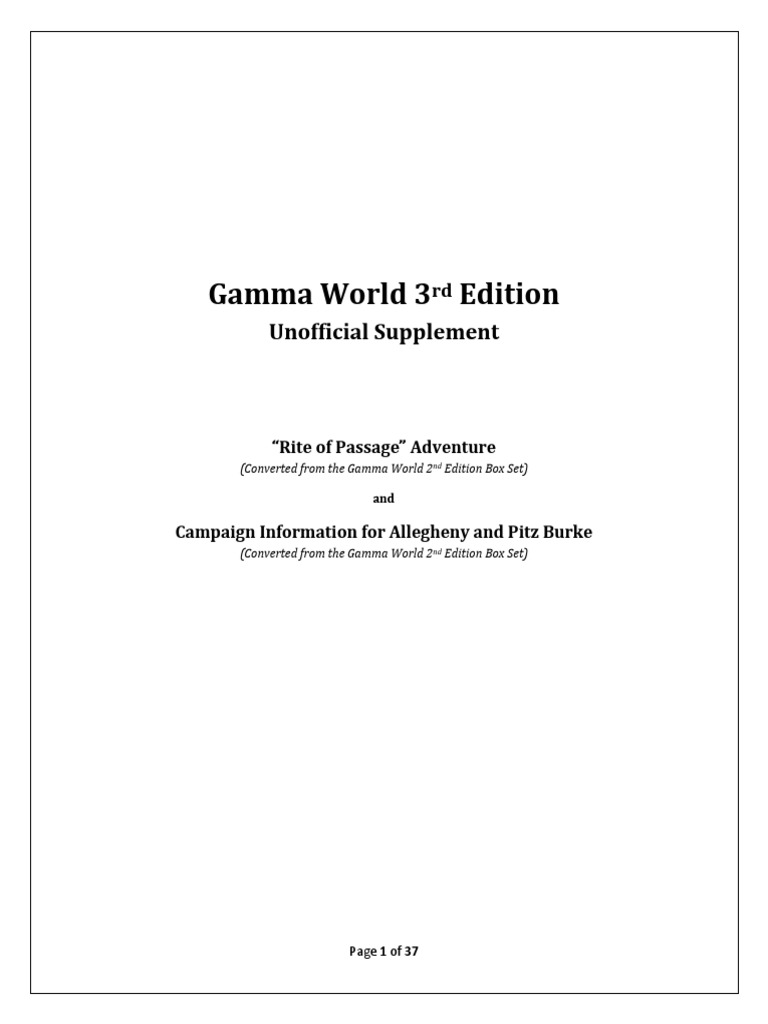 Gamma World 3rd Edition Unofficial Campaign Guide | PDF | Mercenary ...