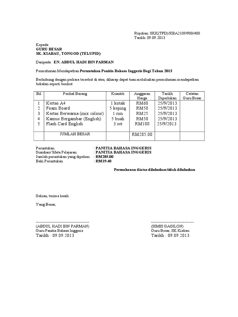 Nota Minta CTH Panitia Bi | PDF