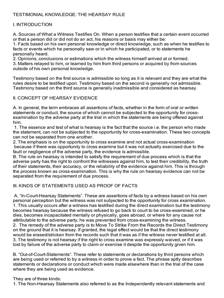 The HEARSAY RULE | PDF | Hearsay | Hearsay In United States Law