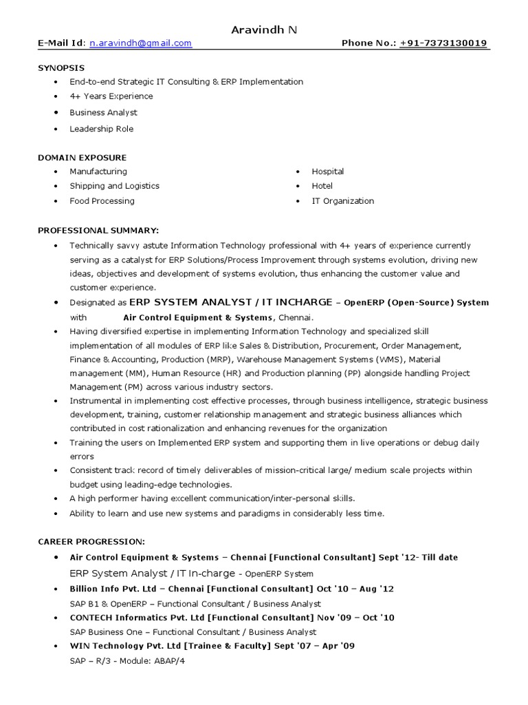 Erp - Business Analyst Functional Consultant | PDF | Enterprise ...