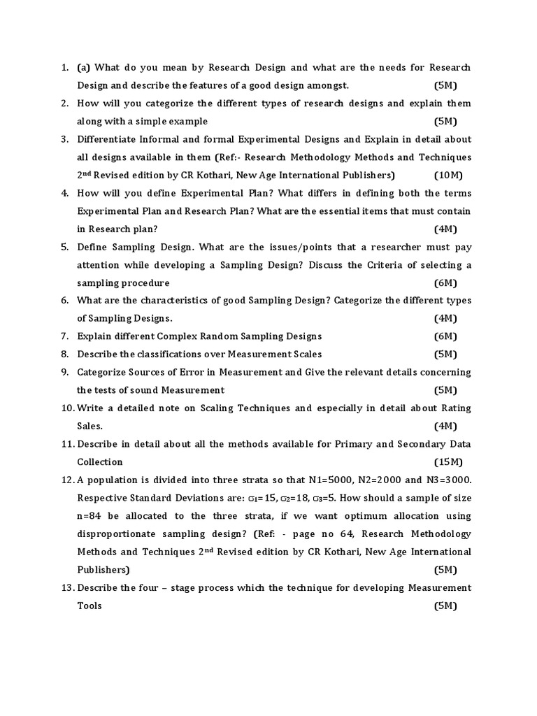 Research Methodology Question Paper | PDF