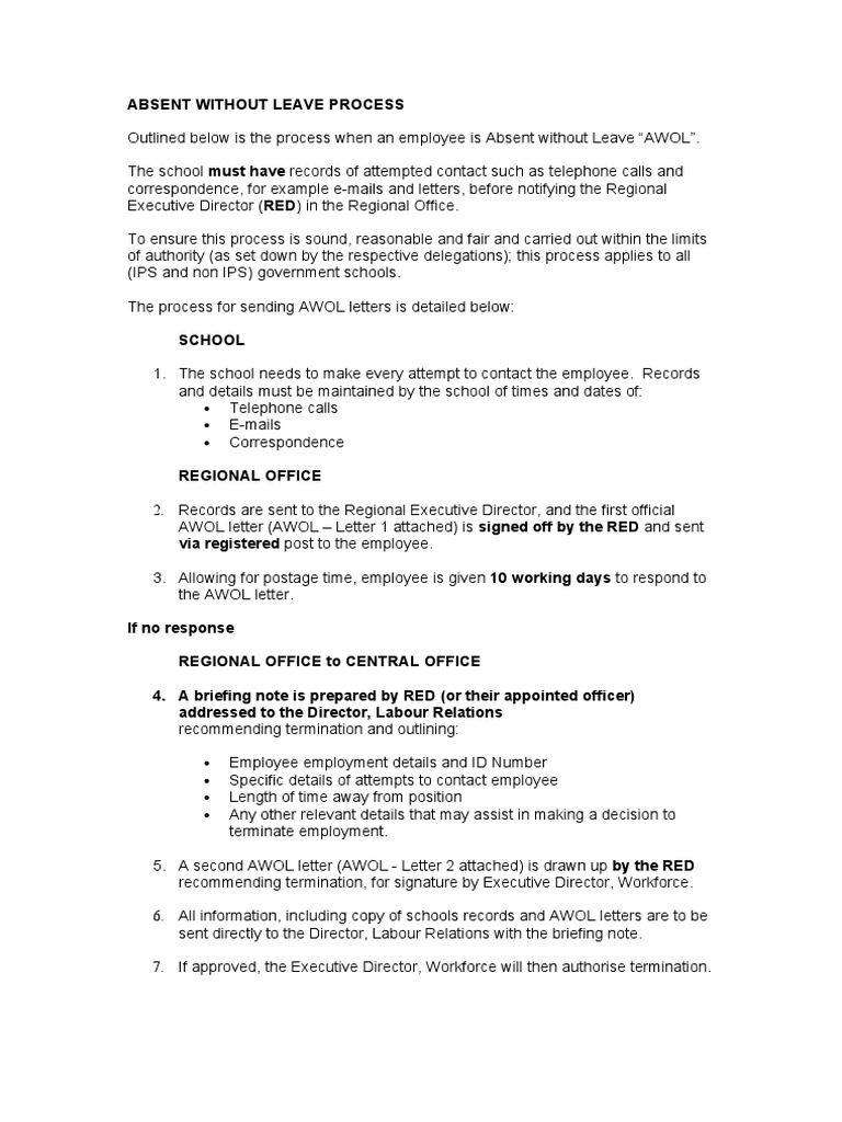Absent Without Leave Process | PDF | Desertion | Email