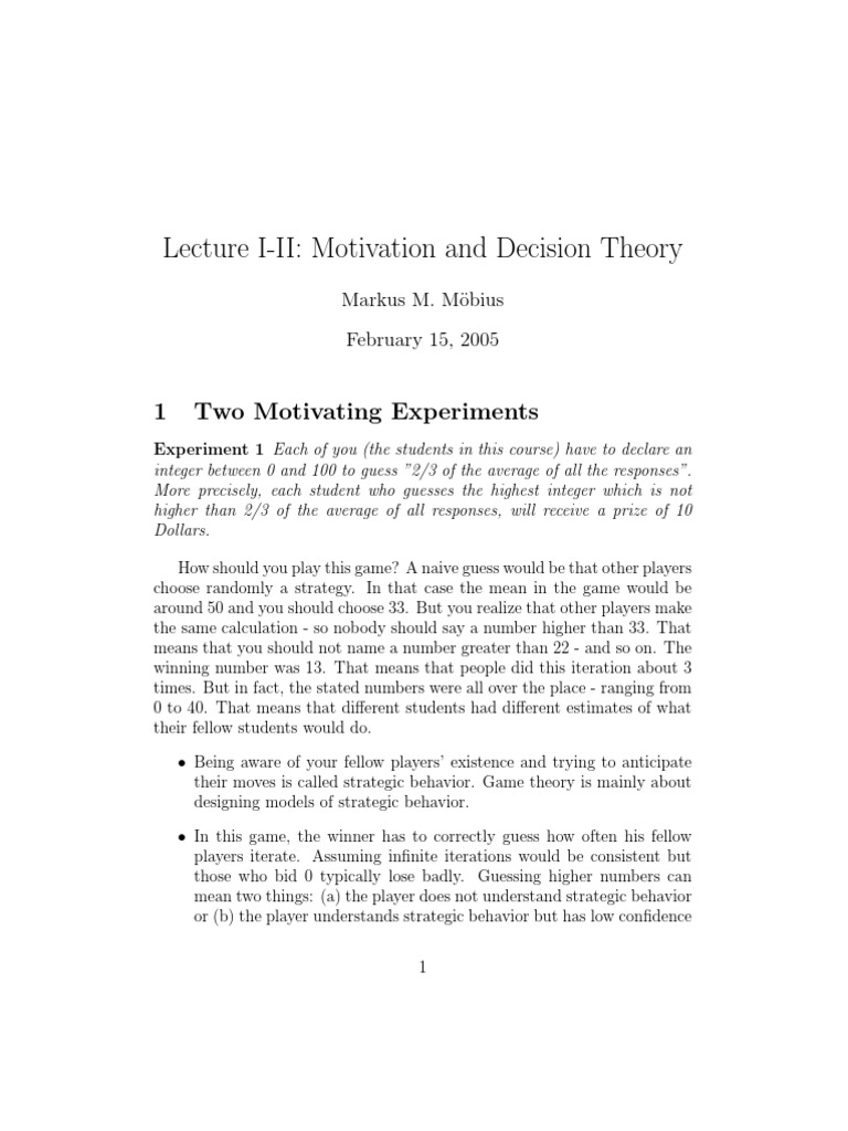 Lecture I-II: Motivation and Decision Theory - Markus M. MÄobius | PDF ...