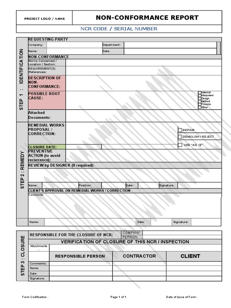 Non-Conformance Report: NCR Code / Serial Number | PDF