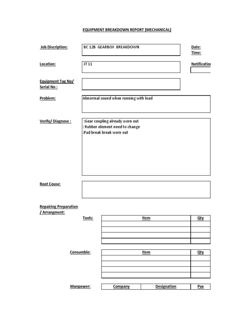 Mechanical Equipment Breakdown Report | PDF