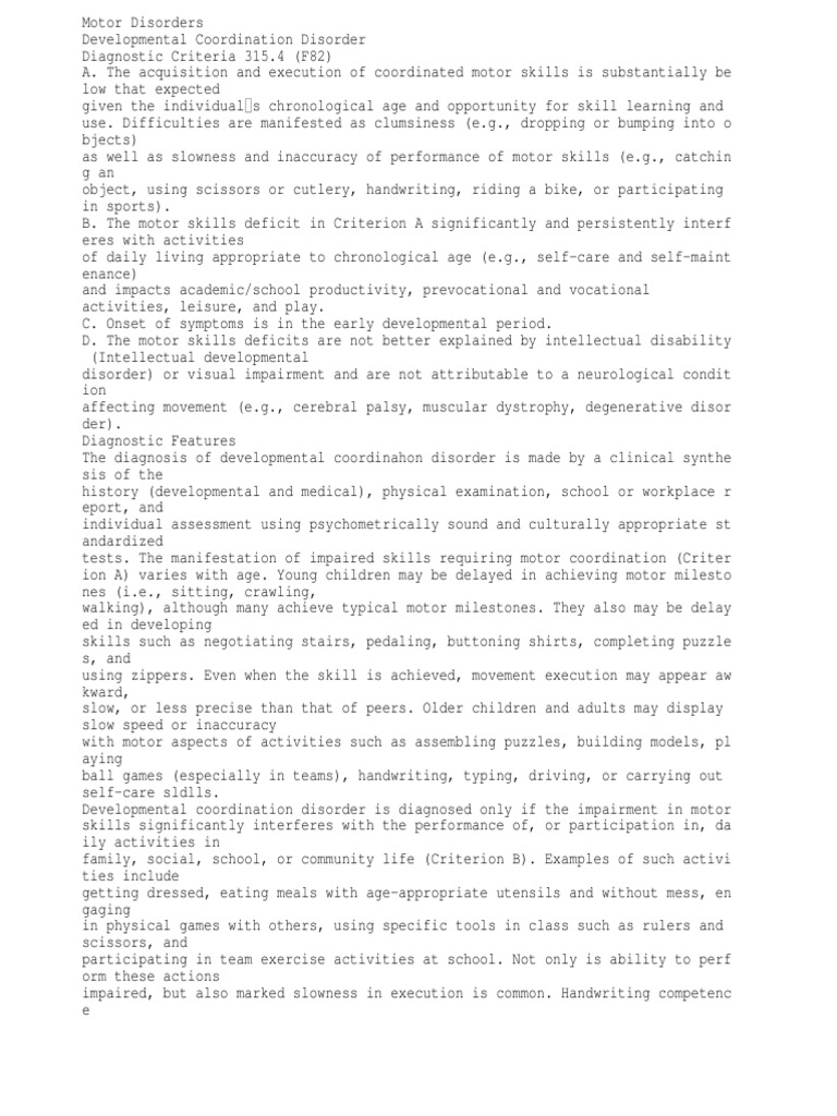 DSM 5 - Motor Disorder | PDF | Autism Spectrum | Attention Deficit ...