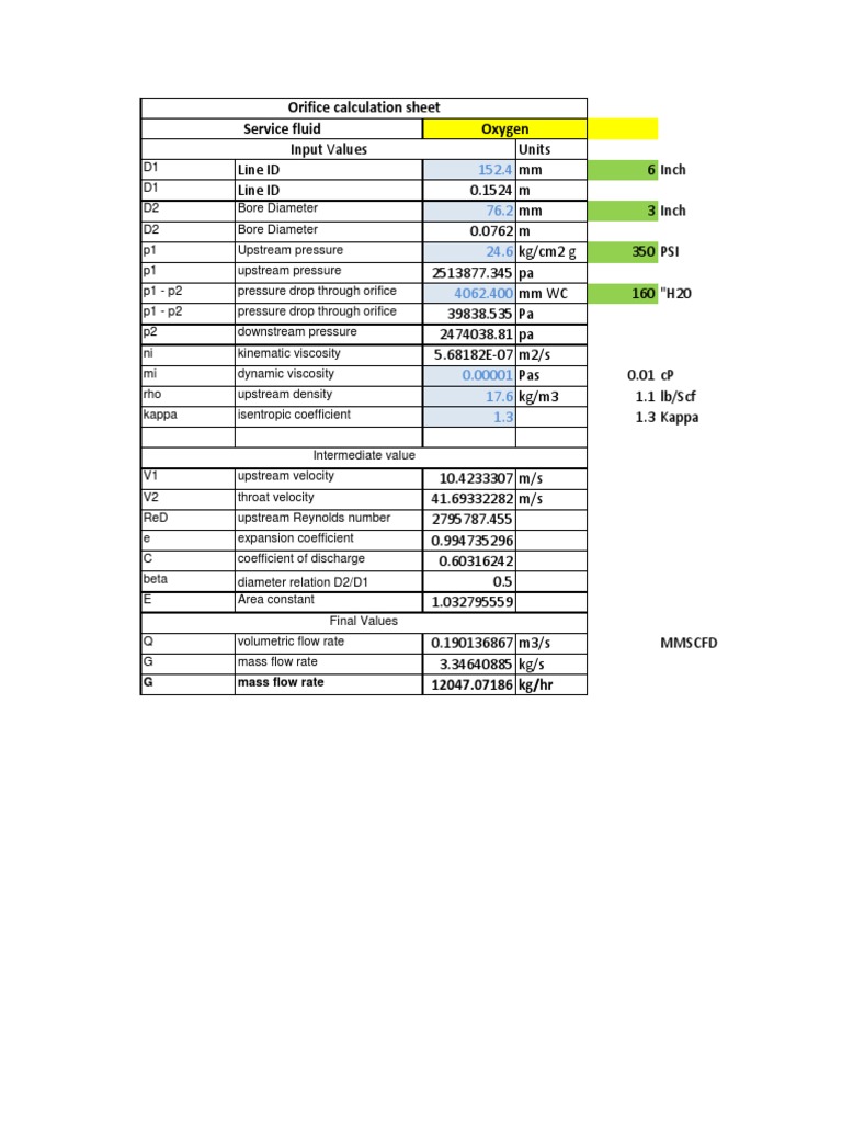 Orifice Flow Calculation for Oxygen | PDF