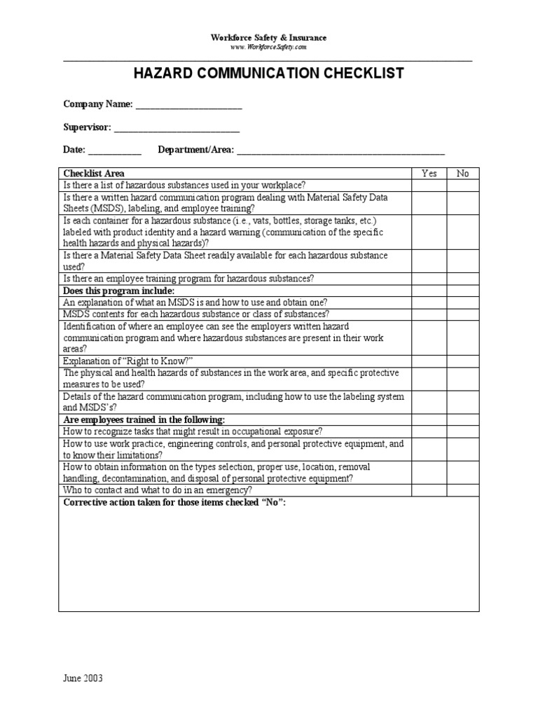 Hazard Communication Checklist | PDF