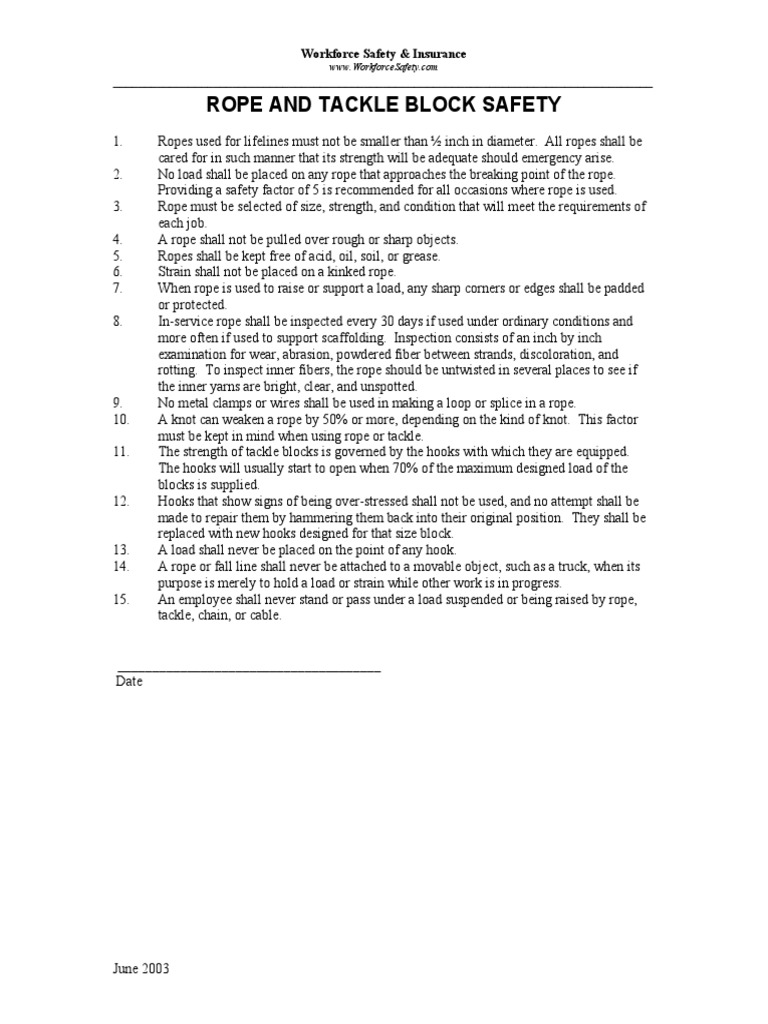Rope and Tackle Block Safety Guidelines | PDF