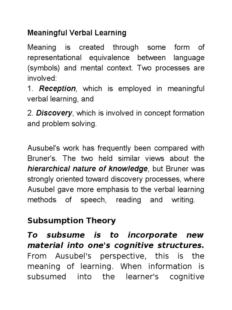 Ausubel Subsumption Theory | PDF | Concept | Hierarchy