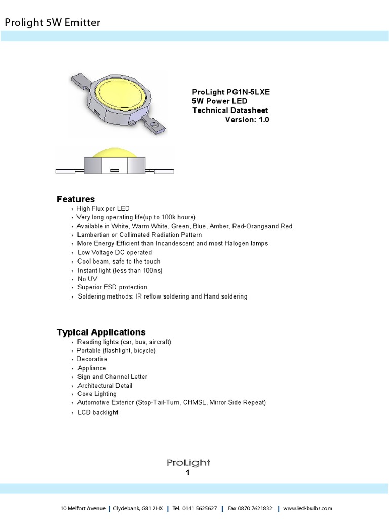 5W Emitter Led Datasheet | PDF | Color | Light Emitting Diode