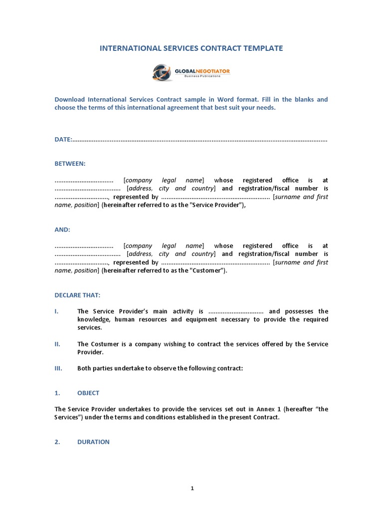 International Services Contract Template | PDF | Arbitration | Law Of ...