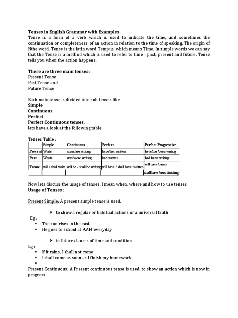 Tenses in English Grammar With Examples | PDF | Grammatical Tense ...