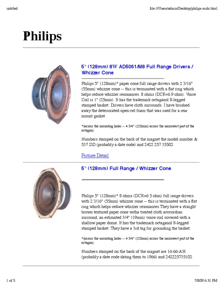 Philips drivers from 5-10 inches | PDF | Loudspeaker | Electronics
