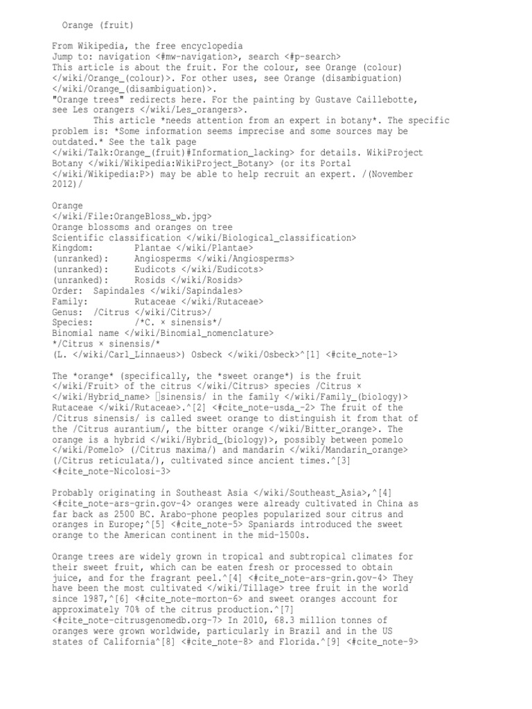 Orange (Fruit) - Wikipedia, The Free Encyclopedia | PDF | Orange (Fruit ...