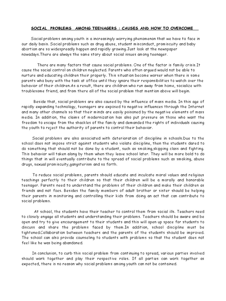 ESSAY Social Problems 1 | PDF | Adolescence | Teachers