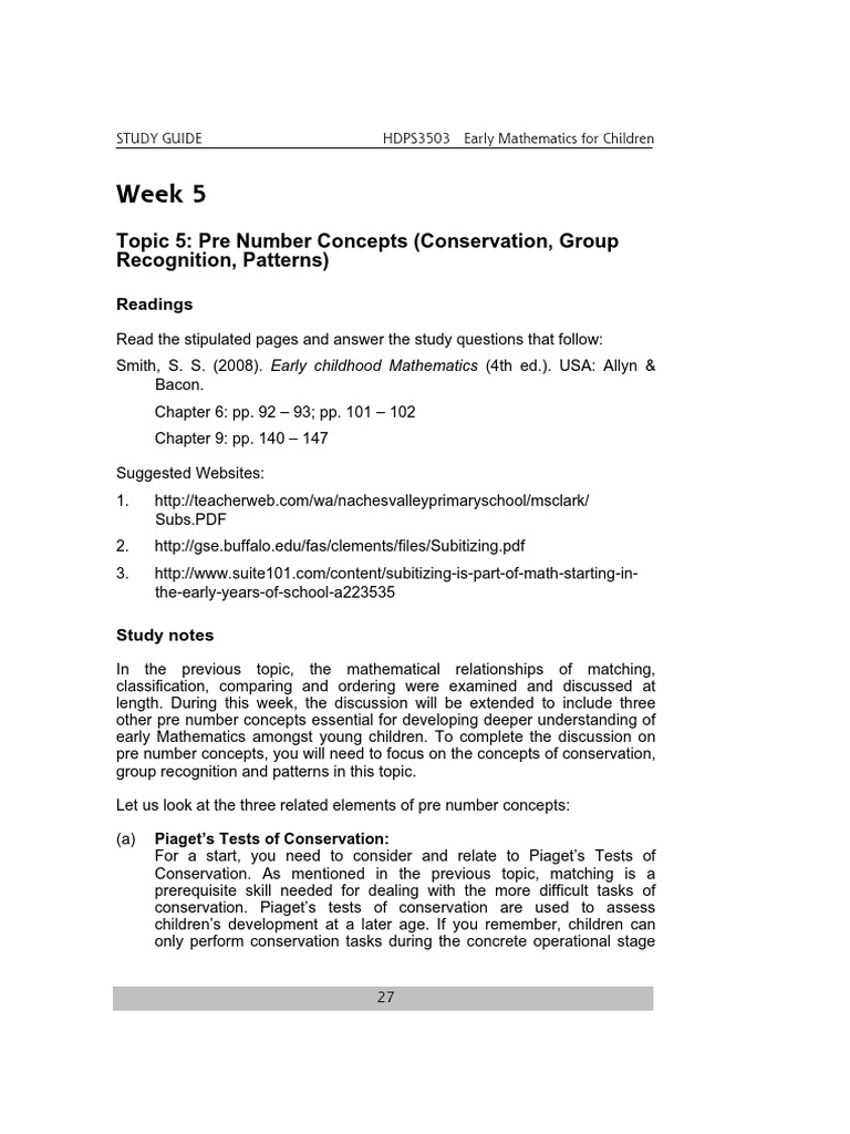 Topic 5 Pre Number Concepts (Conservation, Group Recognition, Patterns ...