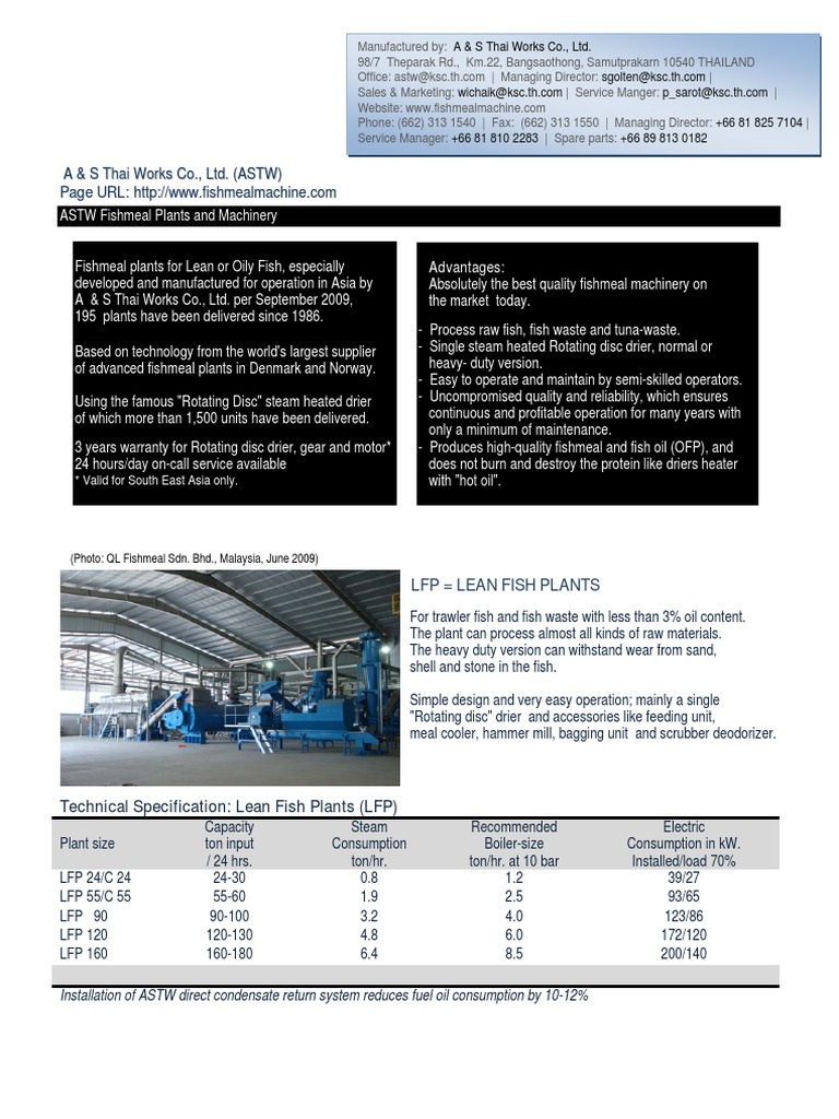 Fish Meal-Technical Specification | PDF | Steam | Industries