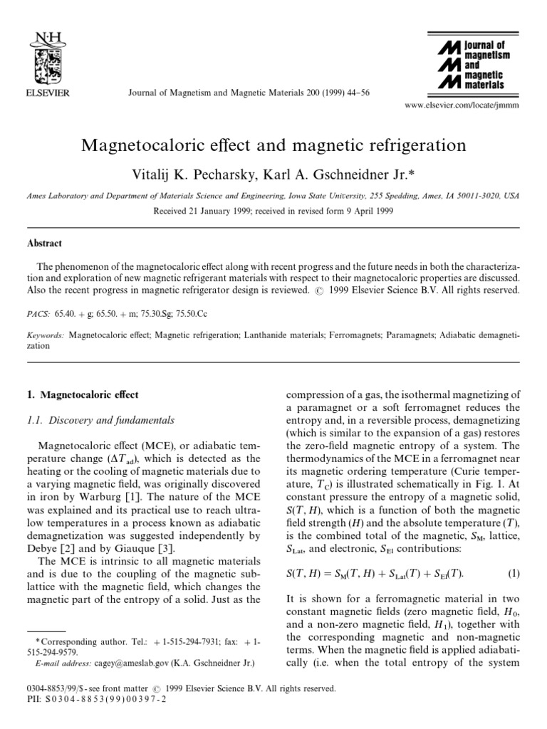 Magnetocaloric E!ect and Magnetic Refrigeration | PDF | Ferromagnetism ...
