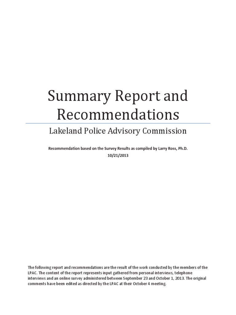 Lakeland Police Advisory Commission Report | PDF | Performance ...