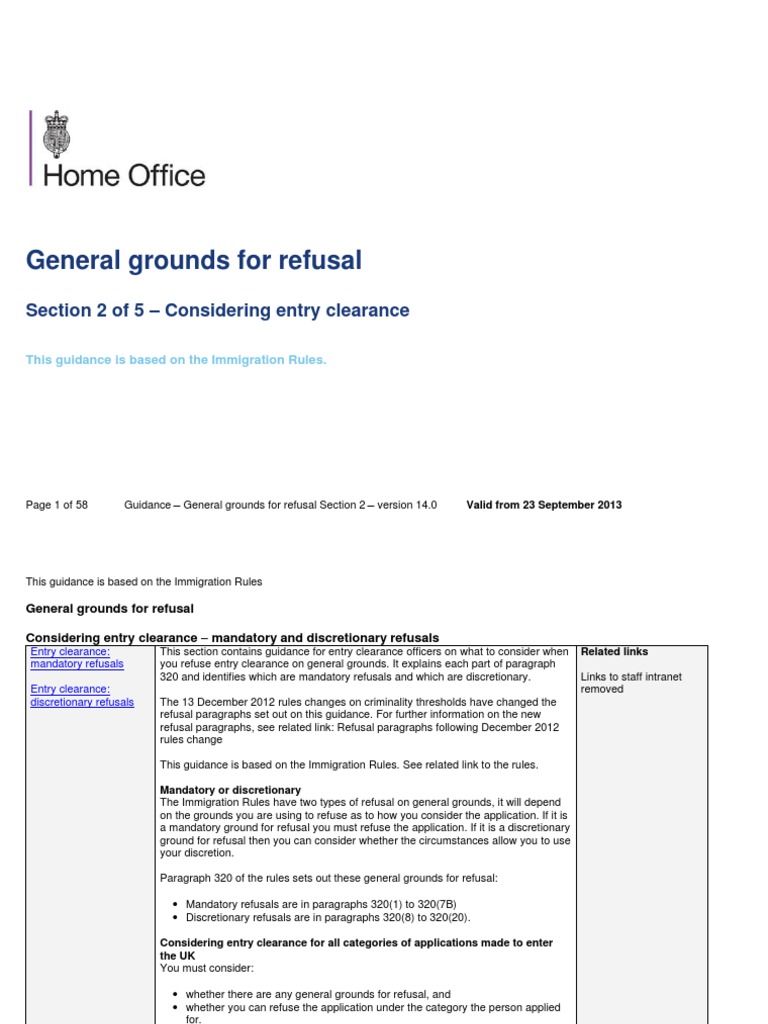 General Grounds for Refusal - Entry Clearence - Immigration | Travel ...