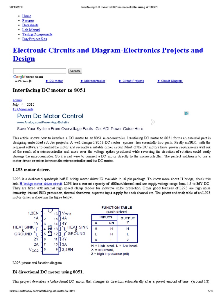 Interfacing DC Motor To 8051 Microcontroller Using AT89S51 | PDF ...