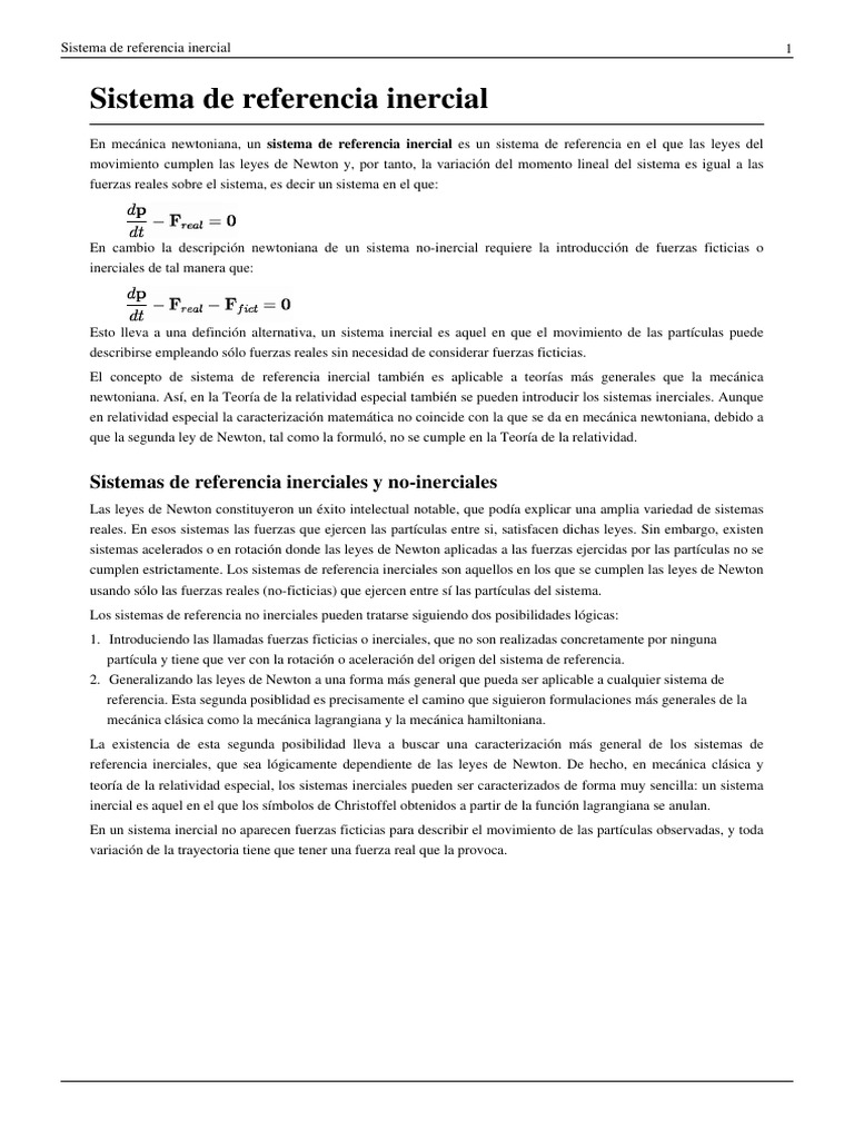 Sistema de Referencia Inercial | PDF | Las leyes del movimiento de ...