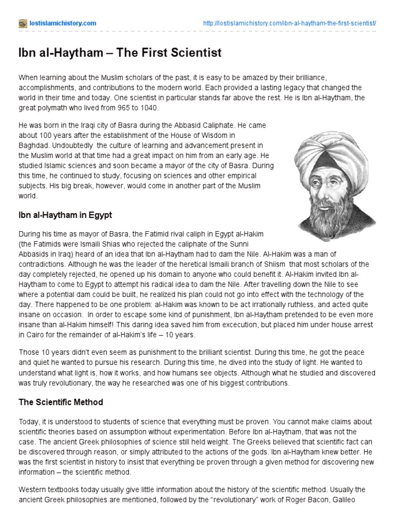 Ibn Al-Haytham - The First Scientist | PDF | Science | Astrology
