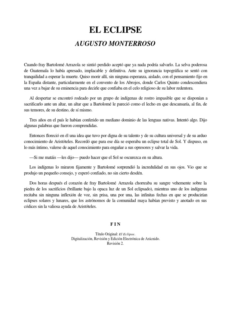 Augusto Monterroso - El Eclipse | PDF