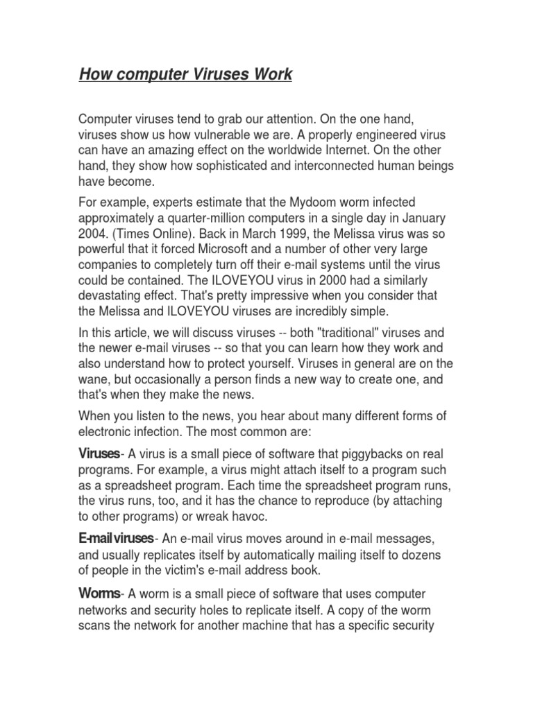 How Computer Viruses Work: Worms | PDF