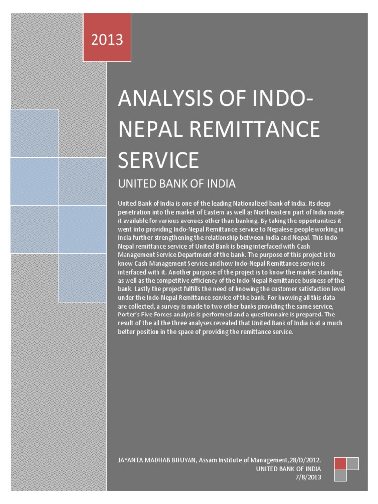 Analysis of Indo-Nepal Remittance Service: United Bank of India | PDF