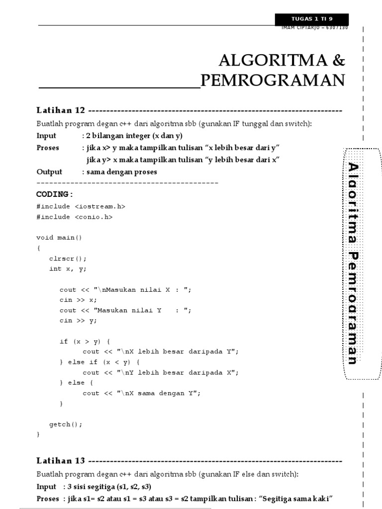 Algoritma Dan Pemrograman - Latihan 12-20 (WWW - Alonearea.com) | PDF