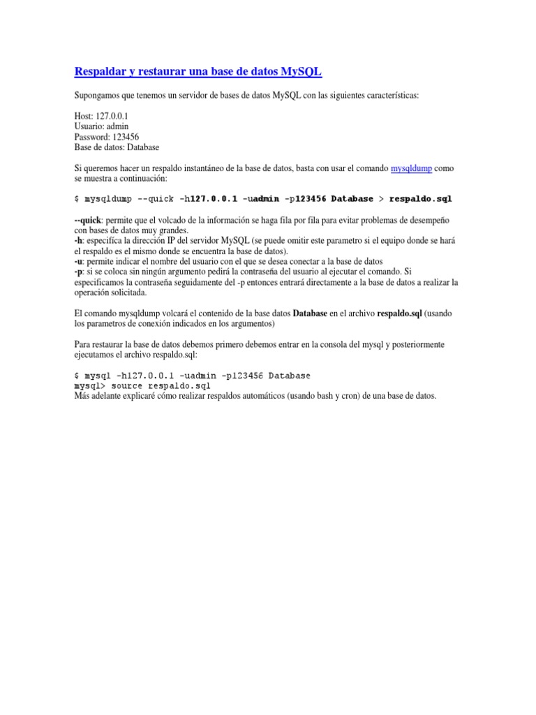 Respaldar y Restaurar Una Base de Datos MySQL | PDF | Mi sql | SQL
