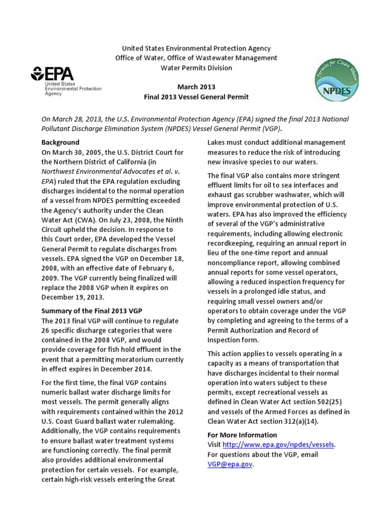 March 2013 Final 2013 Vessel General Permit: VGP@epa - Gov | PDF ...