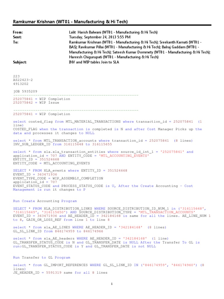 INV - WIP - Tables Joins To SLA | PDF | Data Management | Business